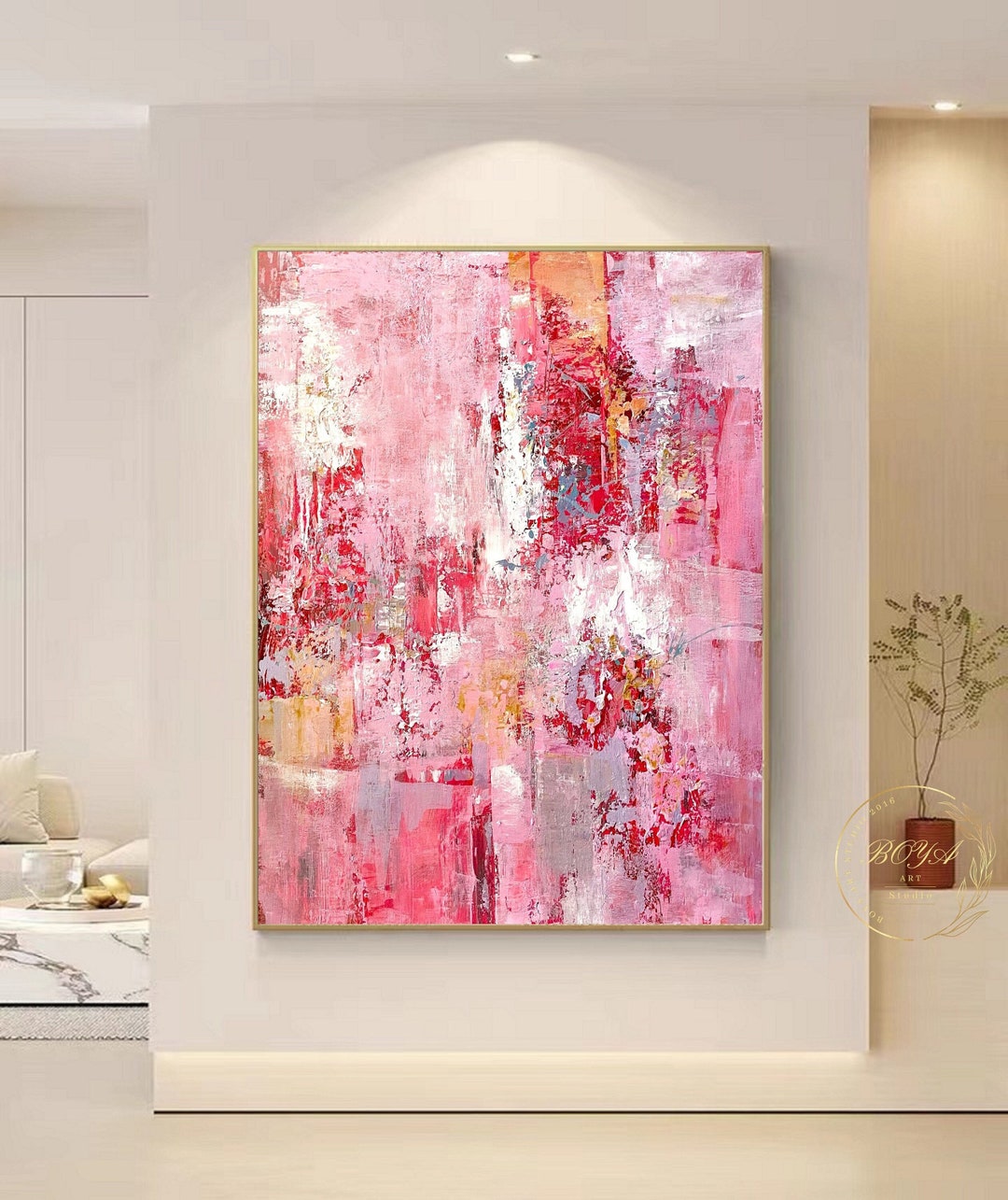 Large Pink Painting Pink Abstract Painting Pink Wall Painting Pink ...