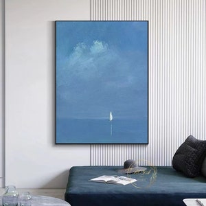Large Minimalist Wall Painting Blue Abstract Painting Blue Sea Painting ...