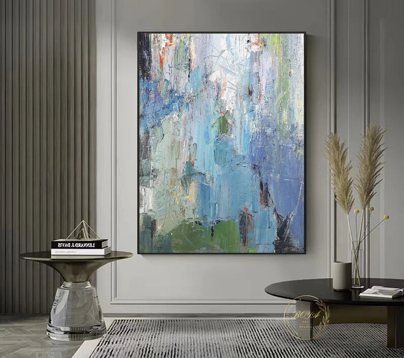 Large Blue Abstract Painting Original Green Oil Painting - Etsy