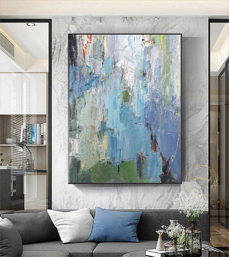 Large Blue Abstract Painting Original Green Oil Painting - Etsy
