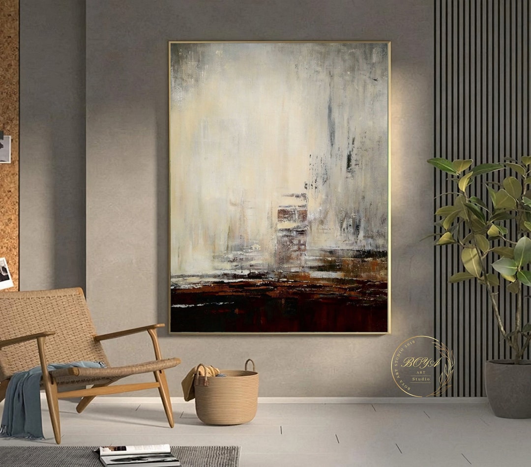 Large Beige Abstract Painting Original Brown Abstract Art Landscape ...