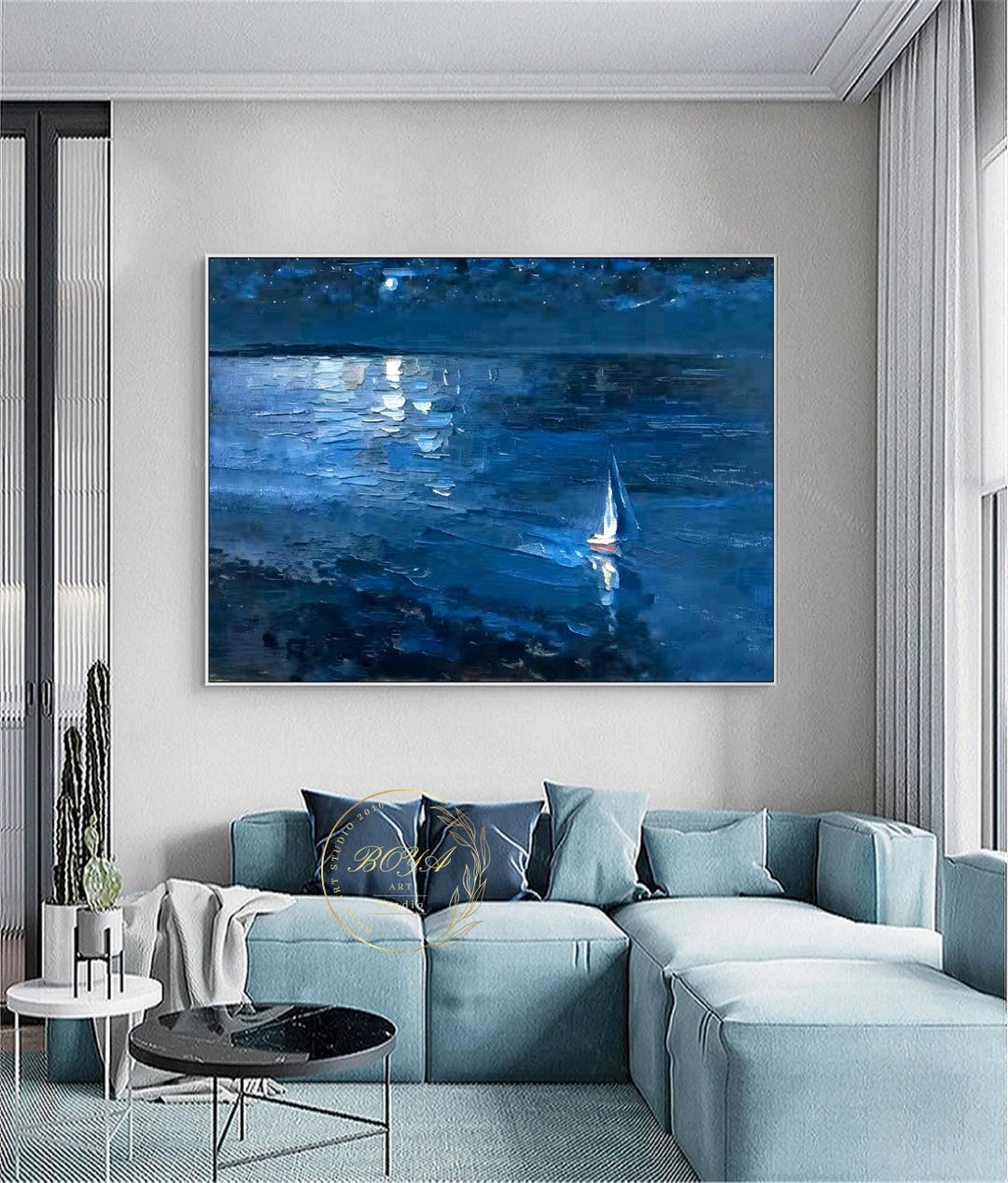 Large Seascape Painting Blue Ocean Wall Art Blue Sea Abstract Painting ...