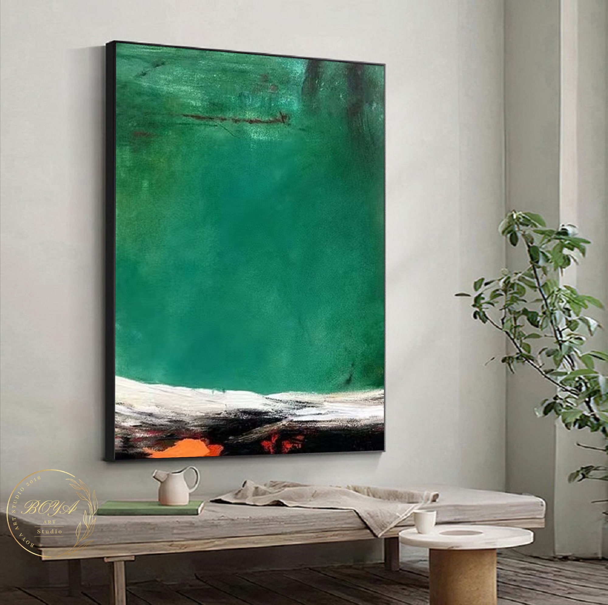 Large Green Abstract Painting Emerald Green Wall Art Green - Etsy