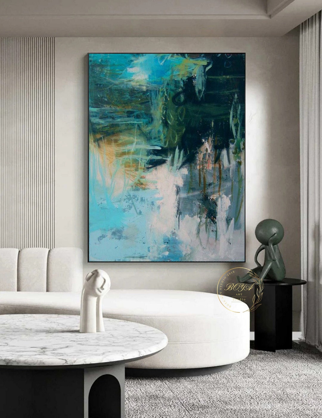 Original Green Painting Leaf Abstract Painting Green Abstract Art Large ...