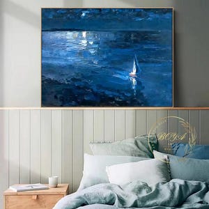 Large Seascape Painting Blue Ocean Wall Art Blue Sea Abstract Painting ...