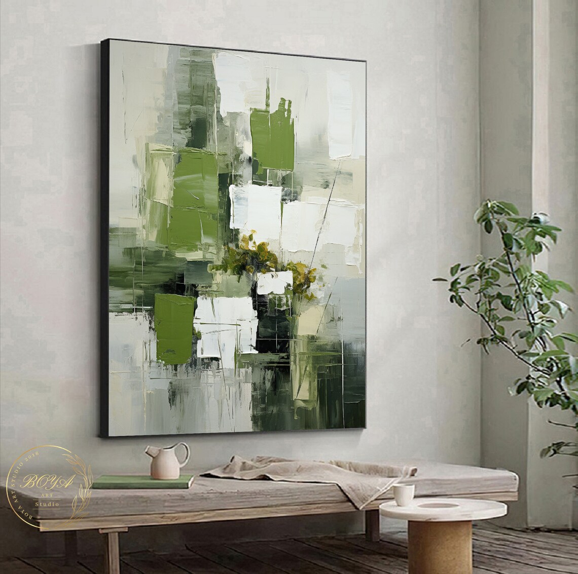 Original Green Abstract Art Modern Green Texture Painting Large Green ...