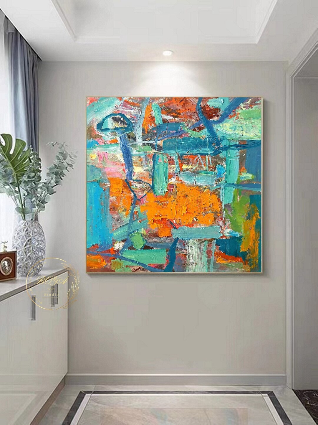 Original Multicolor Painting Blue Abstract Painting Orange Abstract Art ...