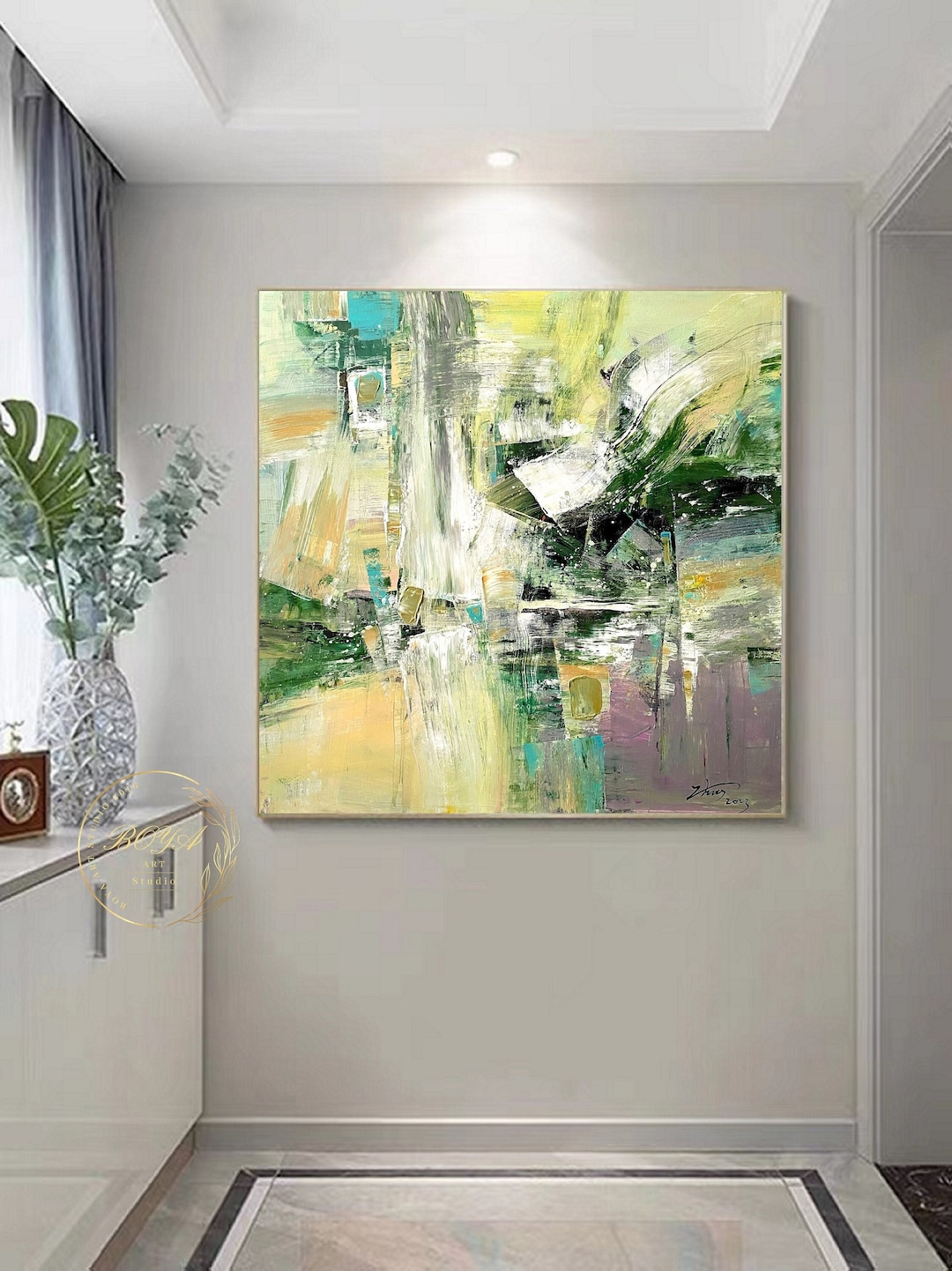 Green Abstract Painting Green Canvas Art Multicolor Oil - Etsy