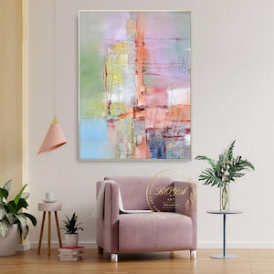 Large Colorful Abstract Painting Rainbow Abstract Painting Multicolour ...