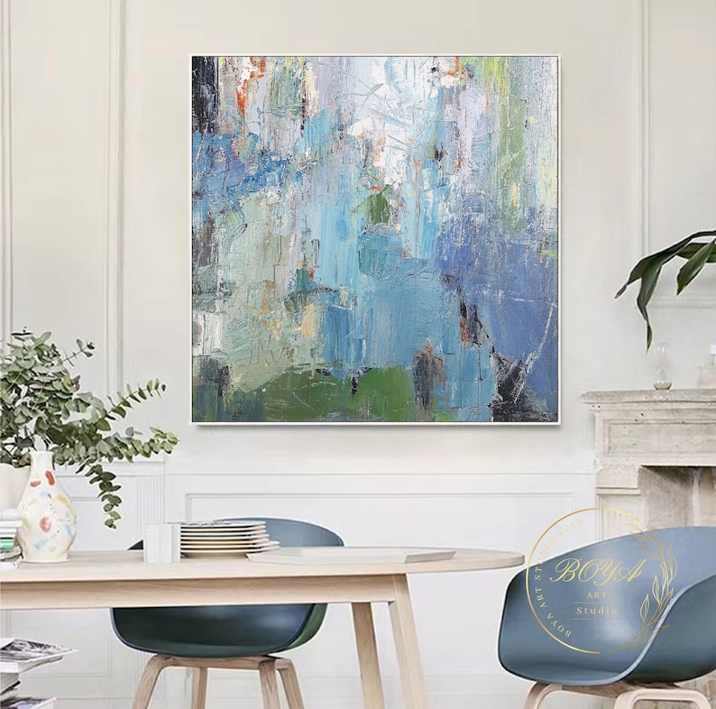 Original Hand Painted Artwork,blue Abstract Painting,large Textured Oil ...