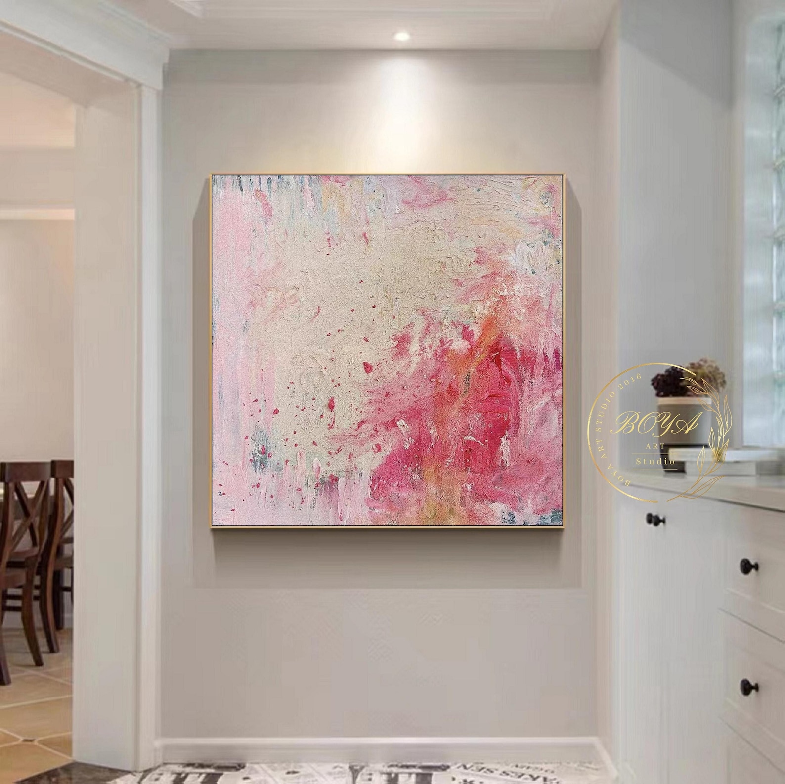Large Abstract Painting, Extra Large Wall Art, Blush Pink Wall Decor ...