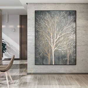 Large Tree Abstract Painting Beige Tree Wall Art Original Tree Abstract ...