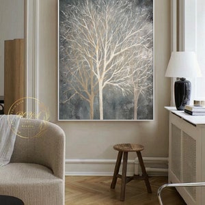 Large Tree Abstract Painting Beige Tree Wall Art Original Tree Abstract ...
