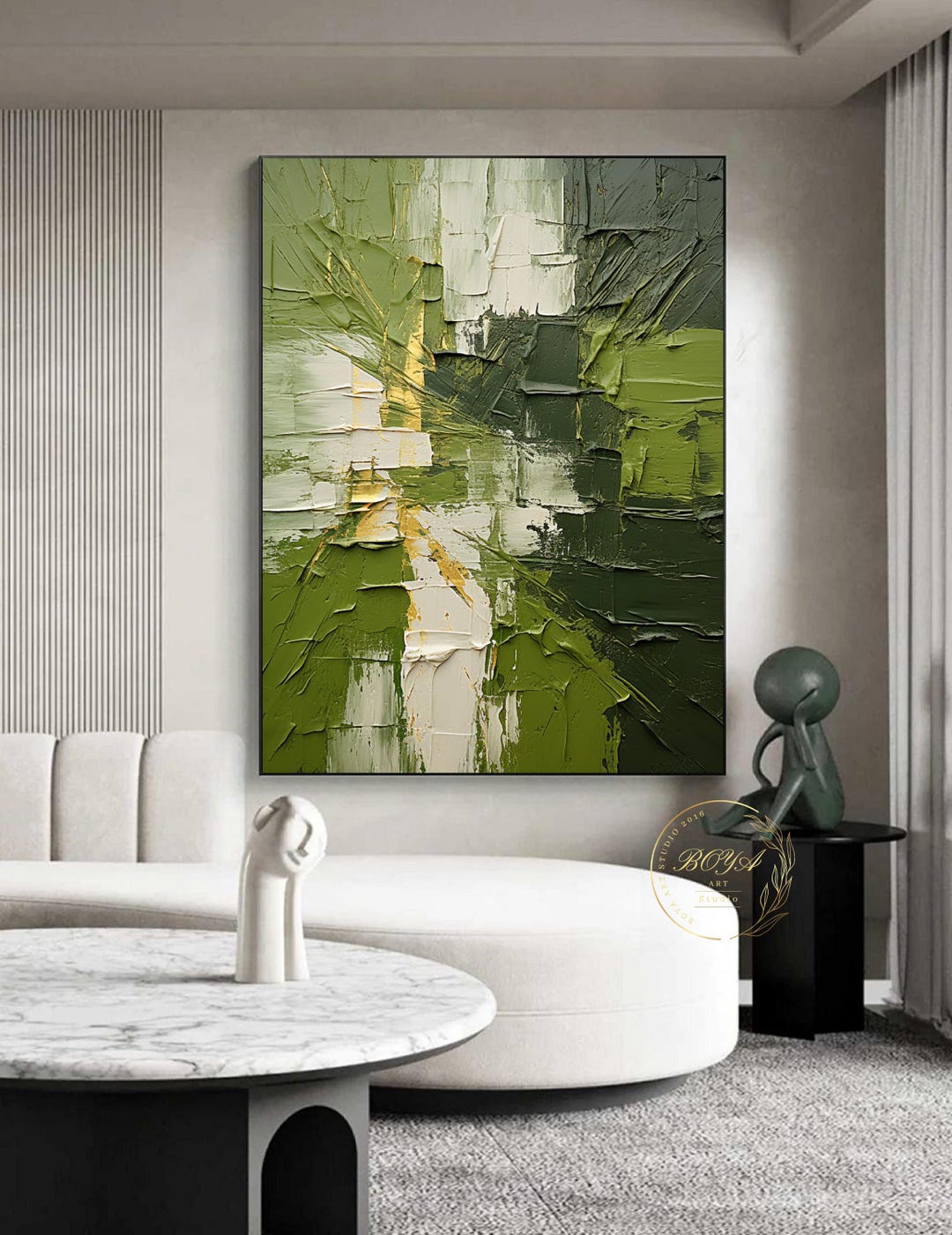 Green 3D Textured Art Original Green Oil Painting Green Abstract Art ...