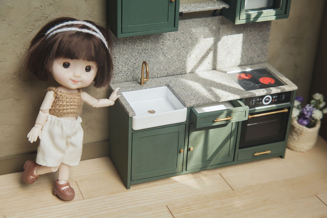 1/12 Scale Realistic Kitchen Furniture Set. Miniature Modern Cabinets ...