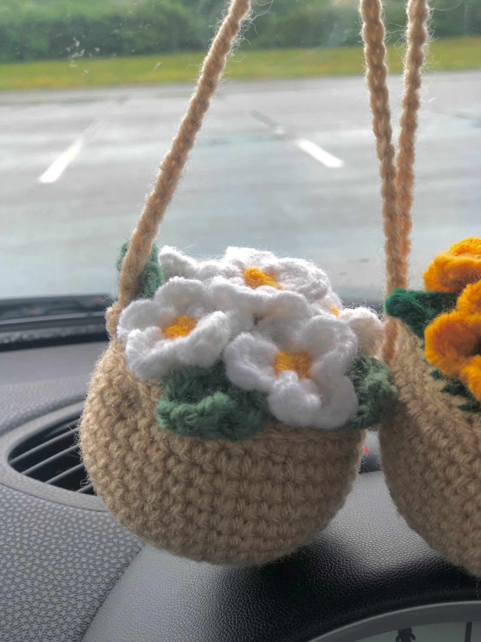 Flower Basket | Crochet Car Charm | Crochet Accessory - Etsy