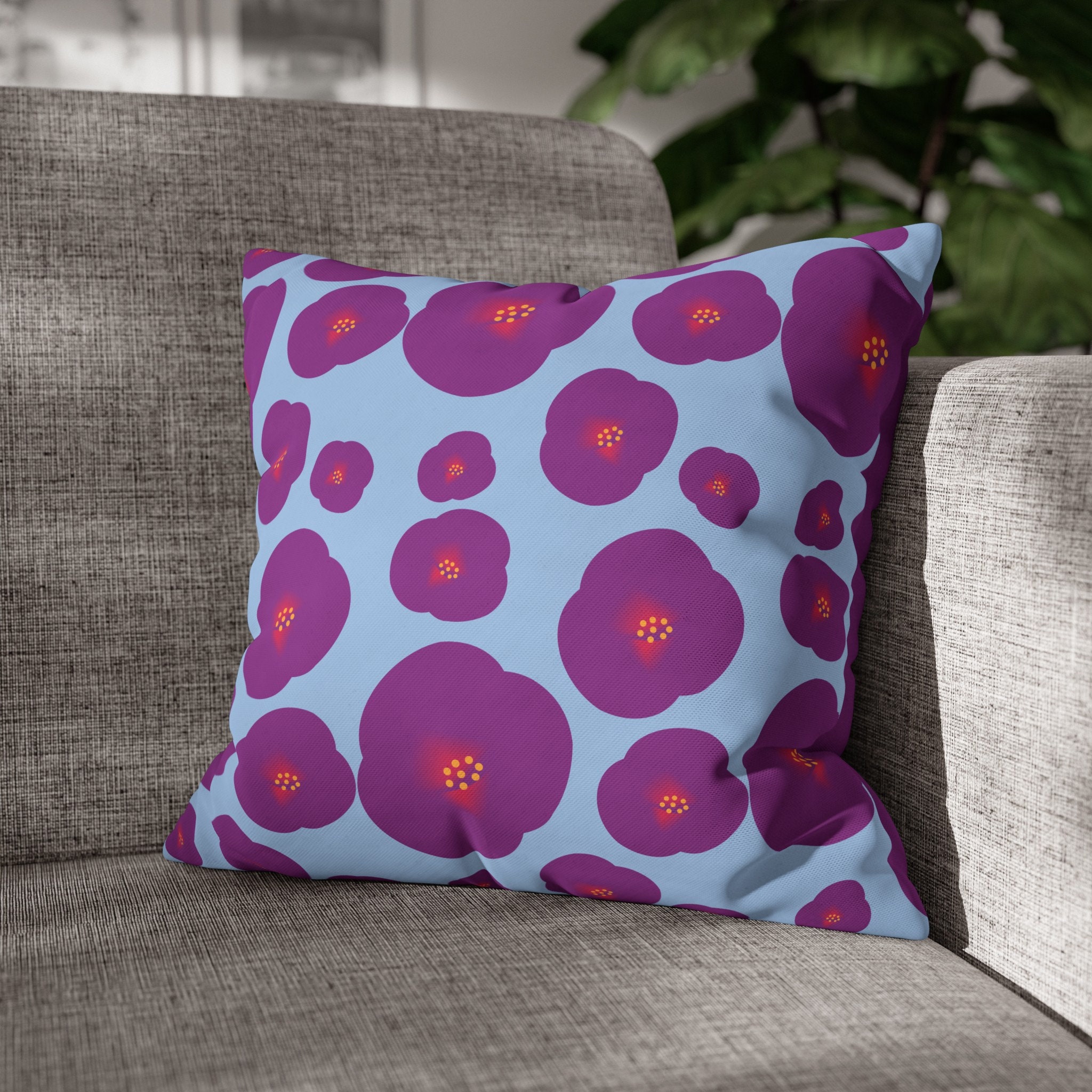 Purple and Blue Poppy Pillow Maximalist Flower Square Poly Canvas ...