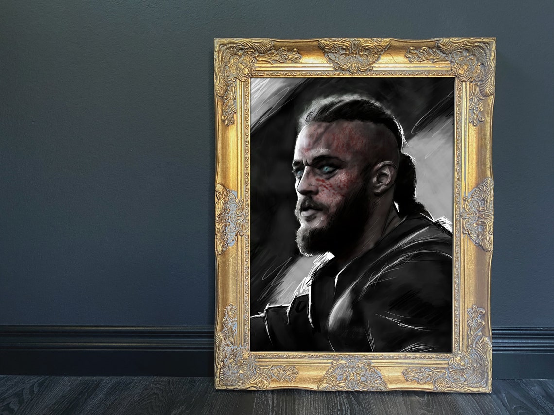 Ragnar Lothbrok Art Print Vikings TV Show Art Realism Portrait Digital ...