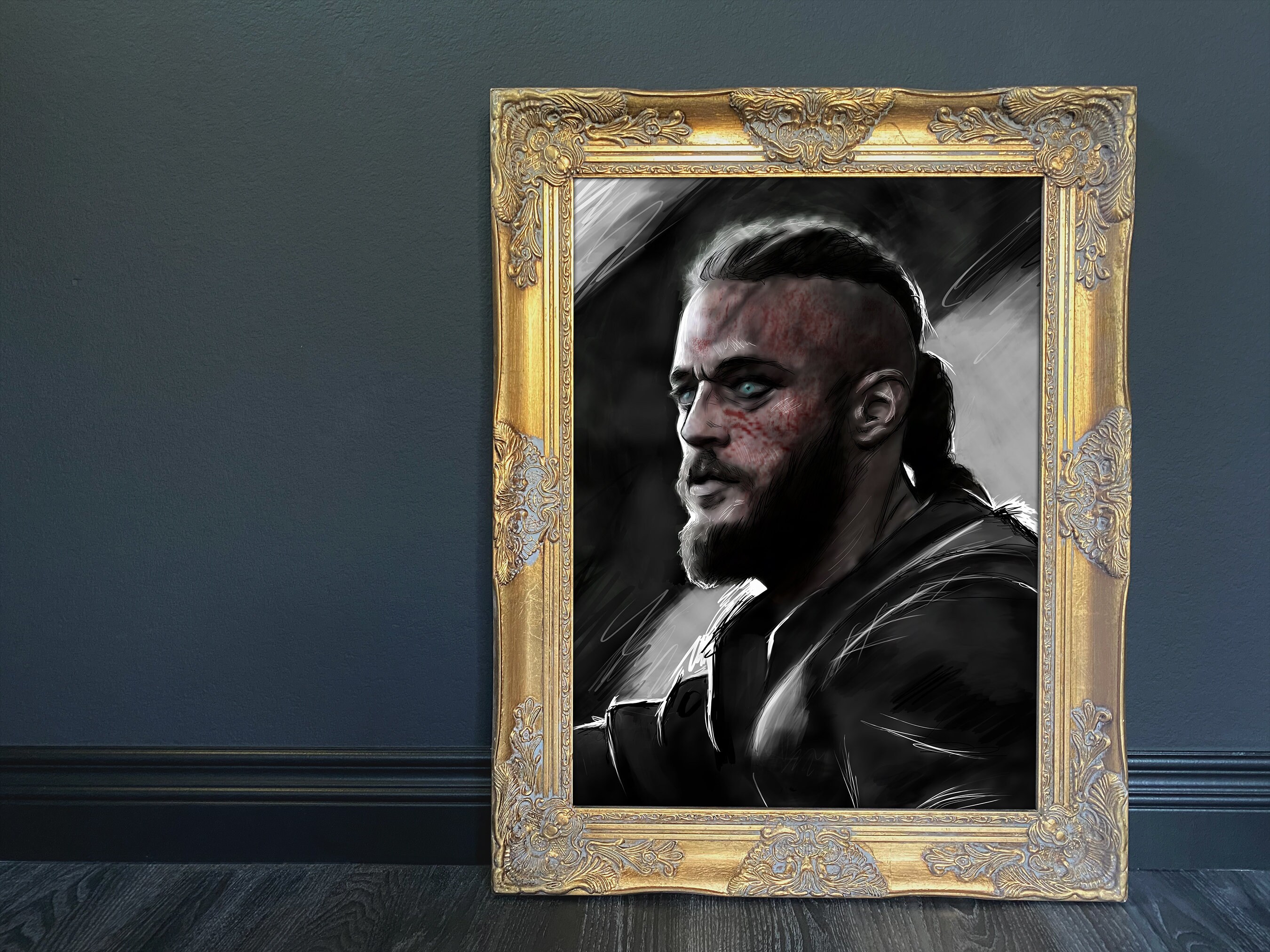 Ragnar Lothbrok Art Print Vikings TV Show Art Realism Portrait Digital ...