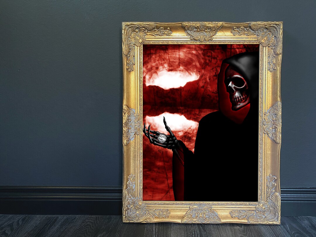 Grim Reaper Ferryman Art Print Charon of Hades Dead Black Red Skeleton ...