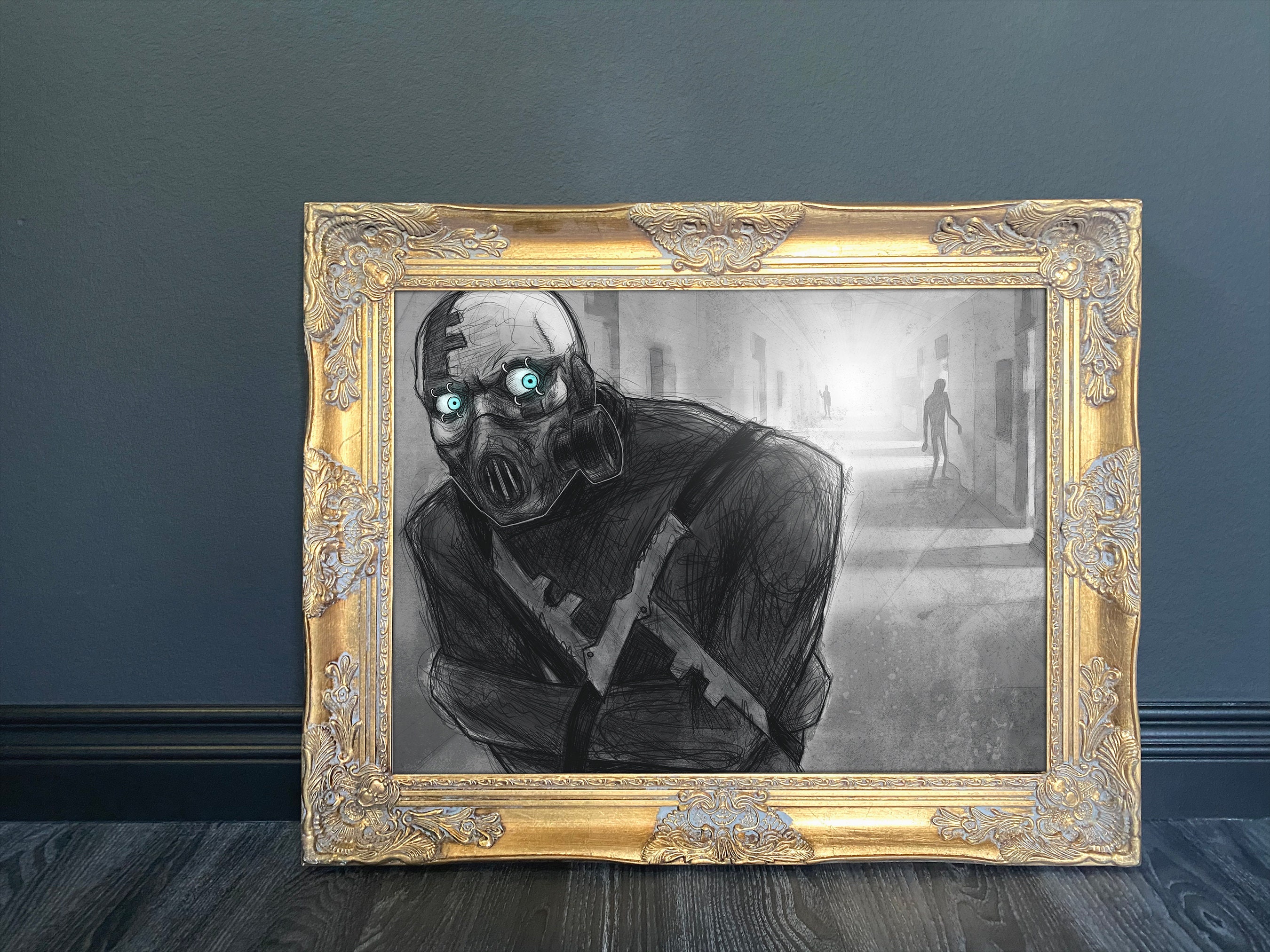 Asylum Escape Art Print Patient in Straitjacket Mental Hospital Dark ...