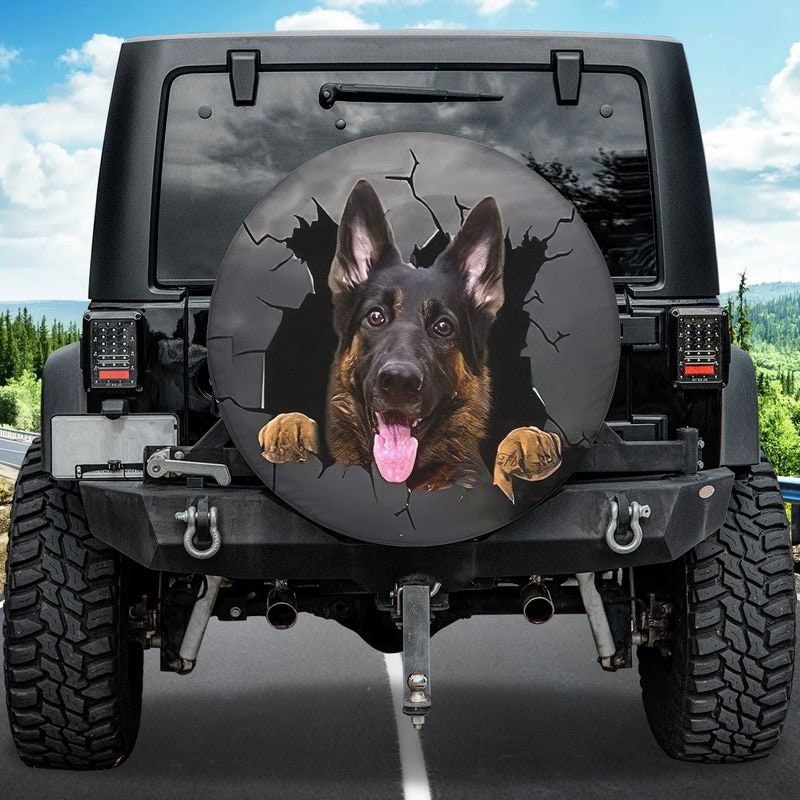 German Shepherd Broken Glass Wheel Cover, German Shepherd Spare Tire ...