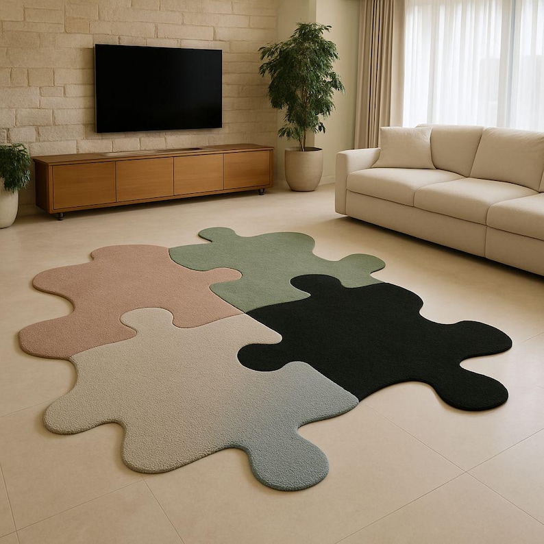 Handmade Wool Puzzle Piece Rug | Modern Tufted Carpet - Etsy