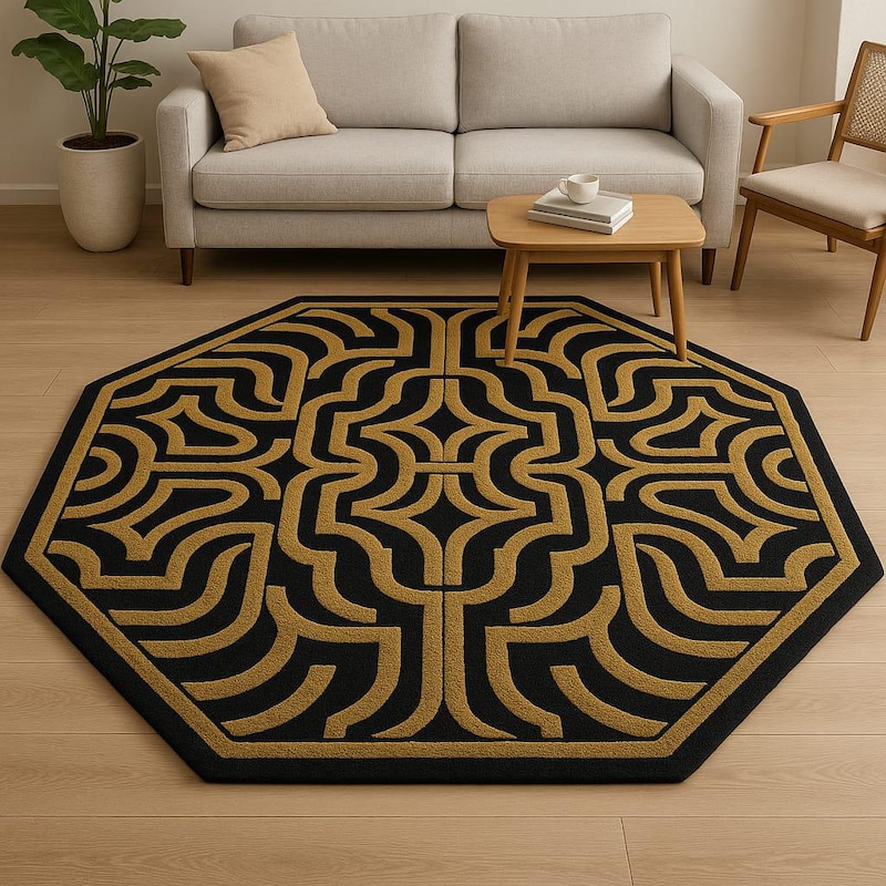 8 Ft Black Octagon Rug - Etsy