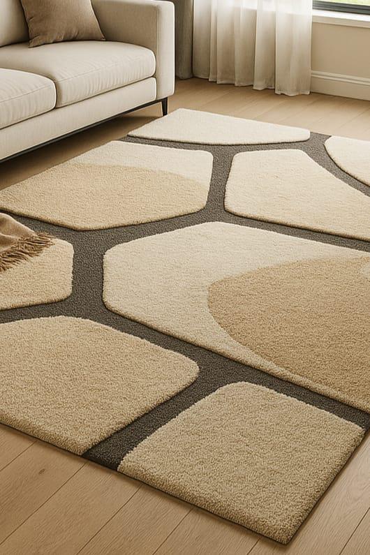 Modern Geometric Beige Rug – Hand-tufted Neutral Wool Carpet for Living ...