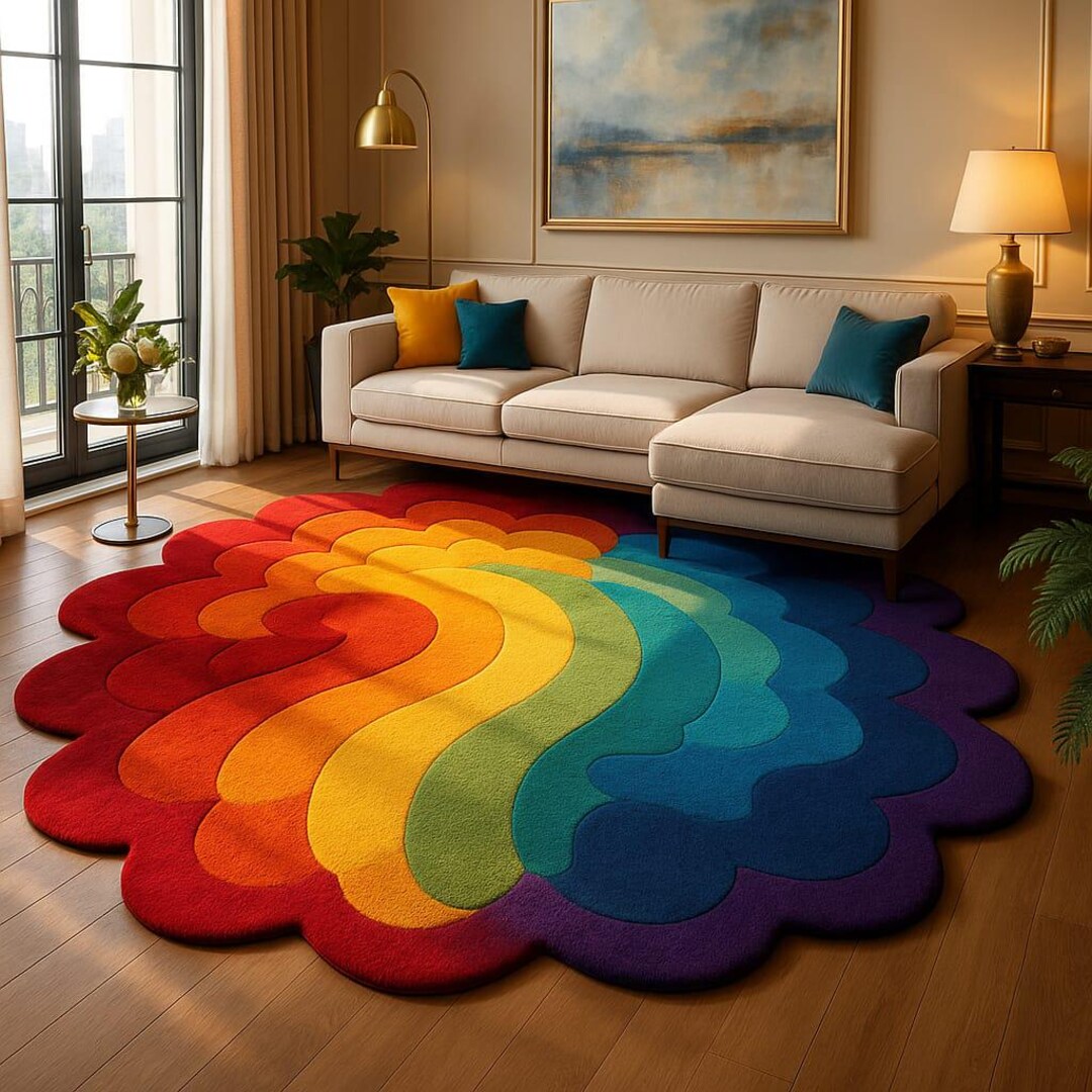 Rainbow Wave Blob Rug | Colorful Irregular Shaped Tufted Carpet for ...