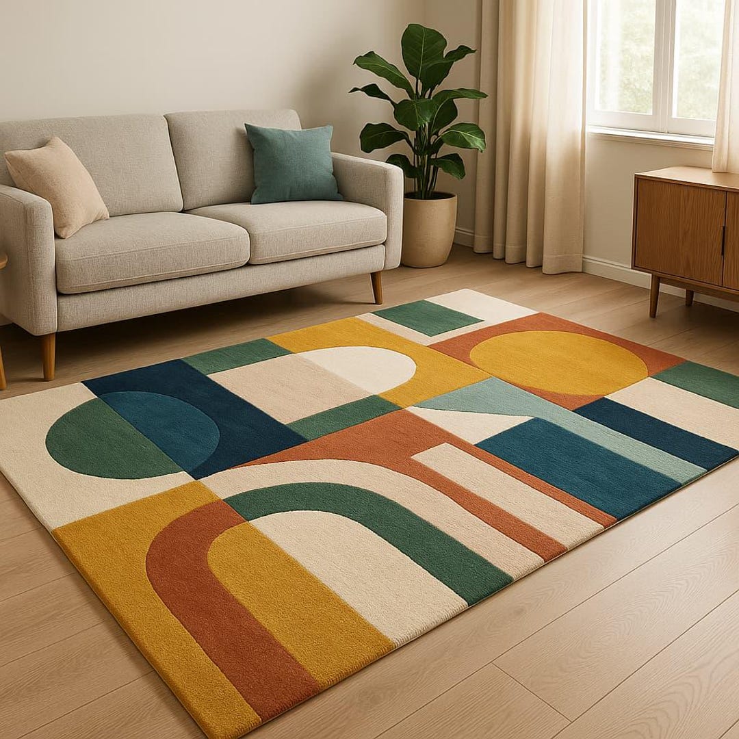 Handmade Abstract Tufted Wool Rug, Modern Geometric Design - Etsy