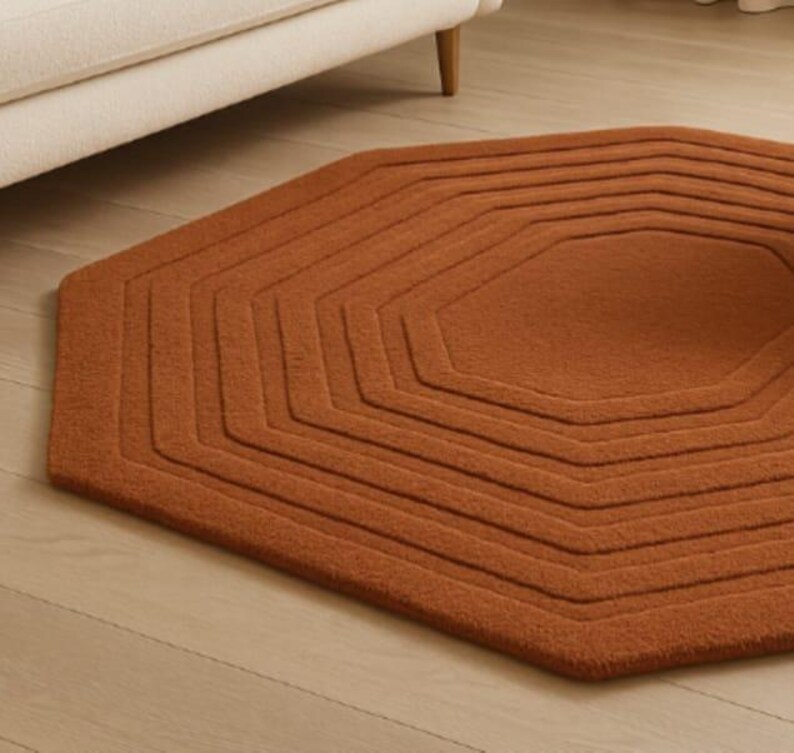Hand Tufted Woolen Octagon Rug, Vibrant Orange Area Rug - Etsy