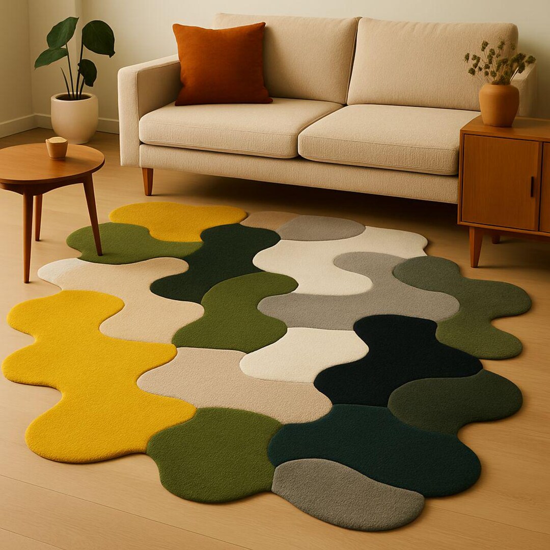 Modern Multi Color Puzzle Blob Rug – Handmade Abstract Tufted Wool ...