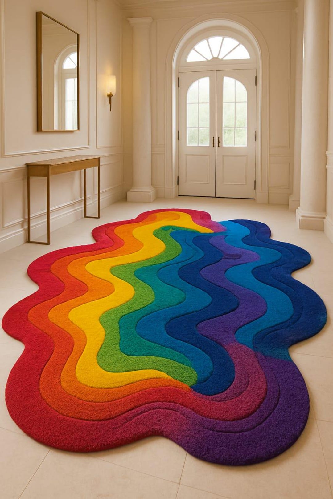 Rainbow Wavy Rug – Colorful Irregular Tufted Carpet, Bold Artistic ...