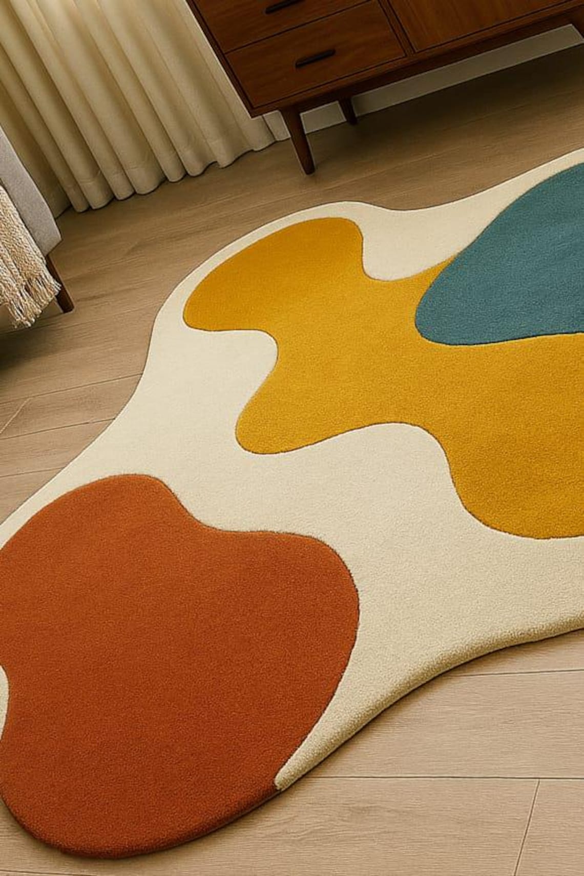 Earthy Abstract Blob Rug – Handmade Irregular Tufted Carpet | Mid ...