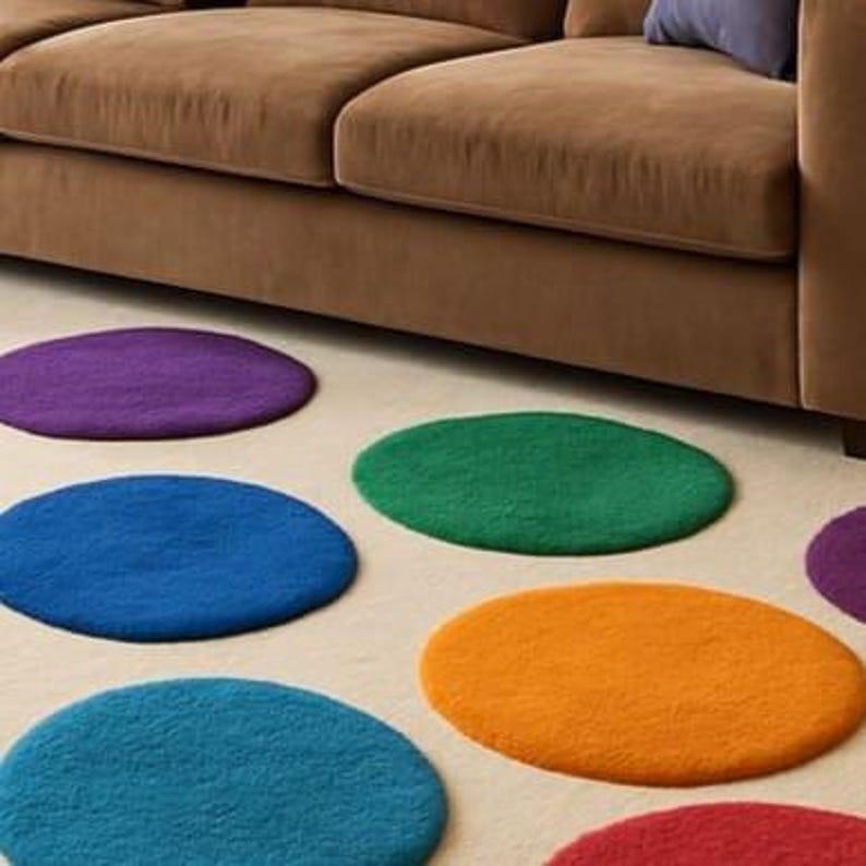 Colorful Polka Dot Rug – Handmade Tufted Rainbow Circle Carpet for Kids ...