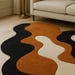 Retro Wavy Abstract Rug | Handmade Irregular Black, White & Rust Modern ...