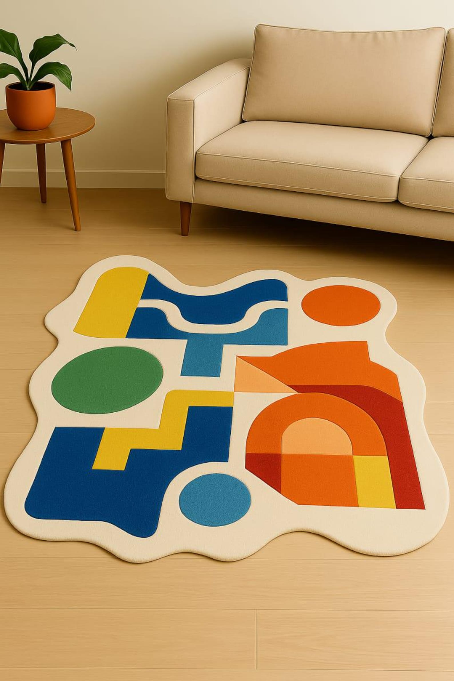 Hand Tufted Woolen Area Rug, Irregular Geometric Shapes, Modern ...