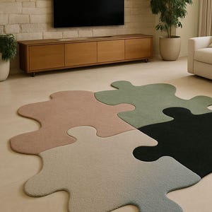 Handmade Wool Puzzle Piece Rug | Modern Tufted Carpet - Etsy
