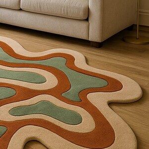 Earth Tone Abstract Rug – Handmade Irregular Shaped Tufted Carpet ...