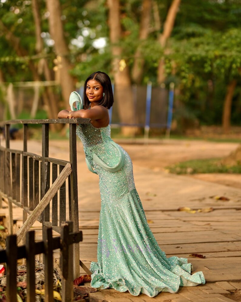 Mint Crystal Mermaid Prom Gown | Beaded Couture Evening Dress - Etsy