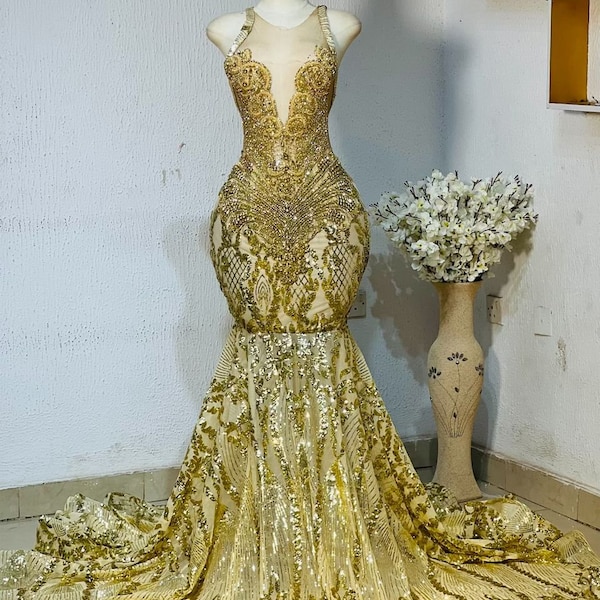 Gold Prom Dress - Etsy