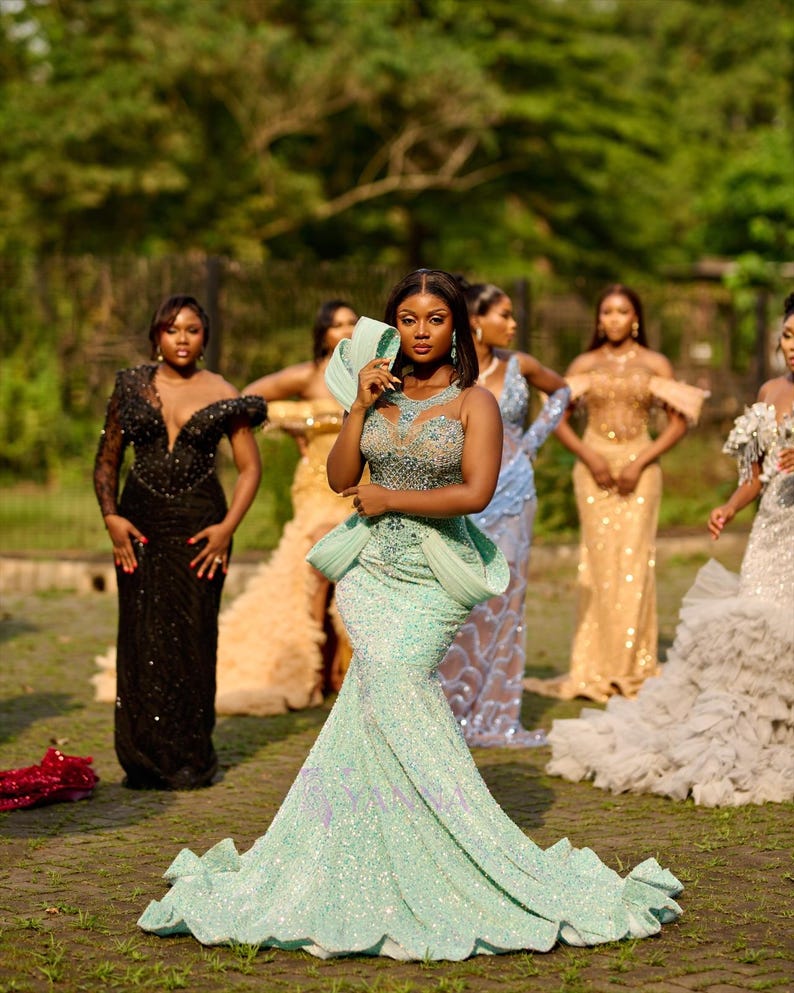 Mint Crystal Mermaid Prom Gown | Beaded Couture Evening Dress - Etsy