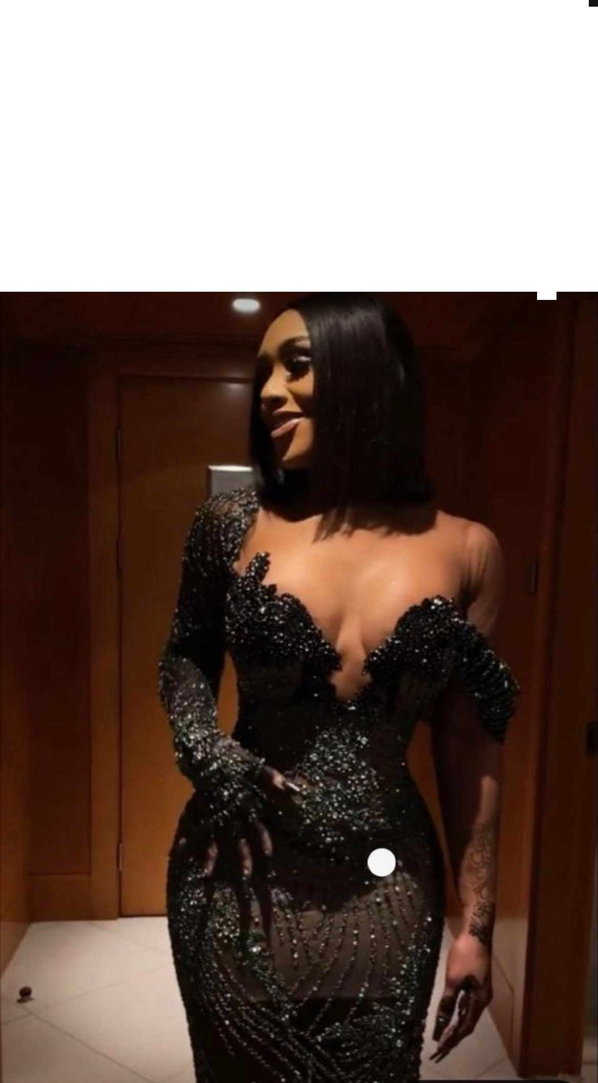 Black Prom Dress African Women Mermaid Dress With Detachable Train