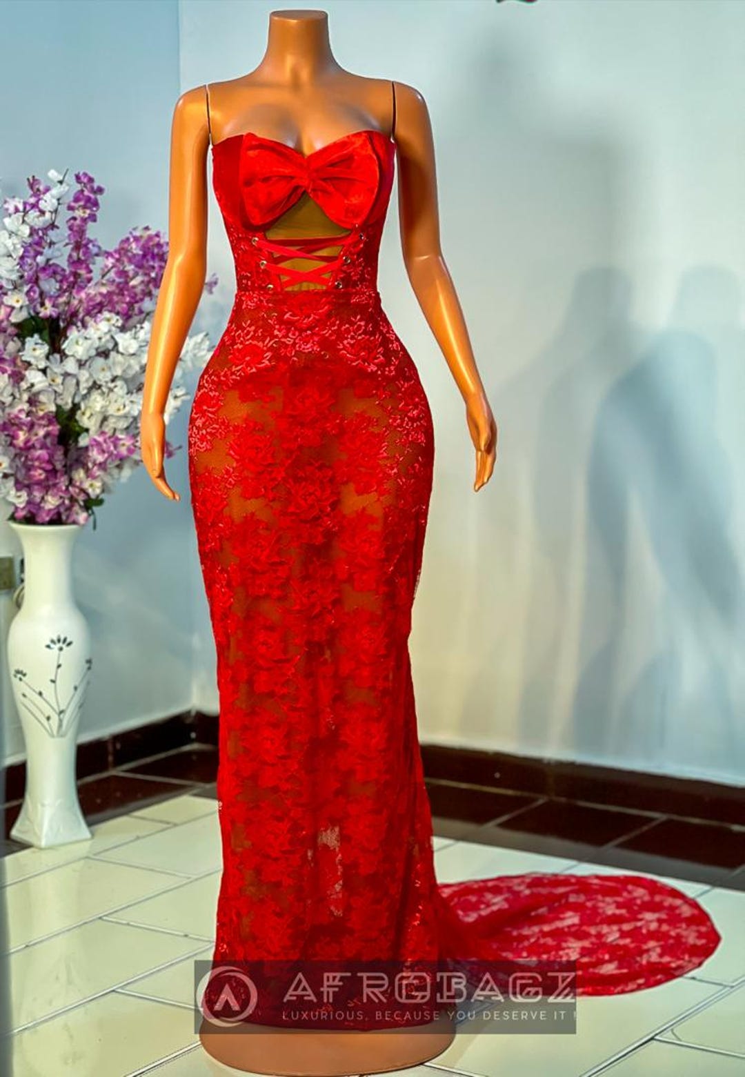Red Prom Dress,luxury Floral Lace Prom Dress, Prom Queen Mermaid Gown ...