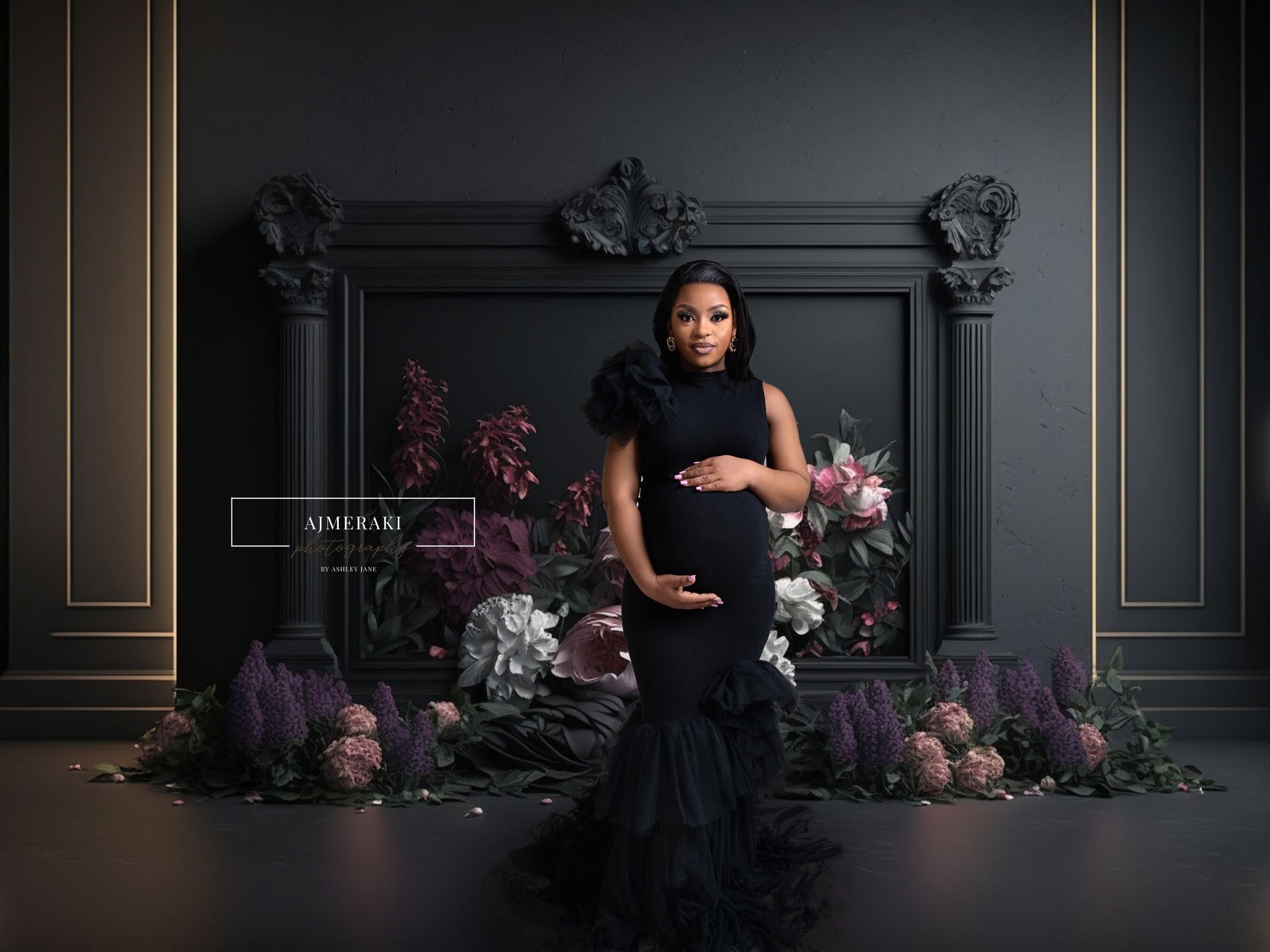 Black Floral Digital Backdrops Maternity Overlay for - Etsy