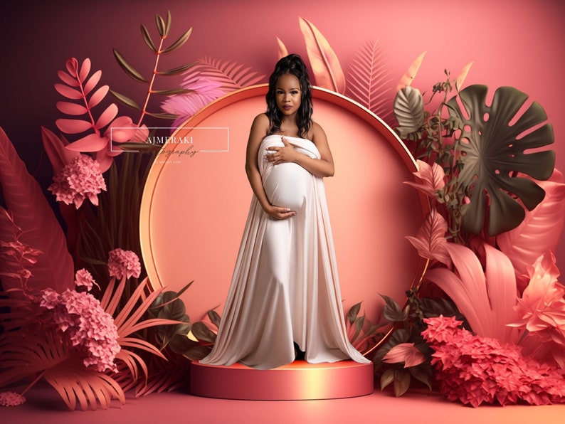 Tropical Pink Maternity Backdrop, Maternity Overlay for Photoshop ...