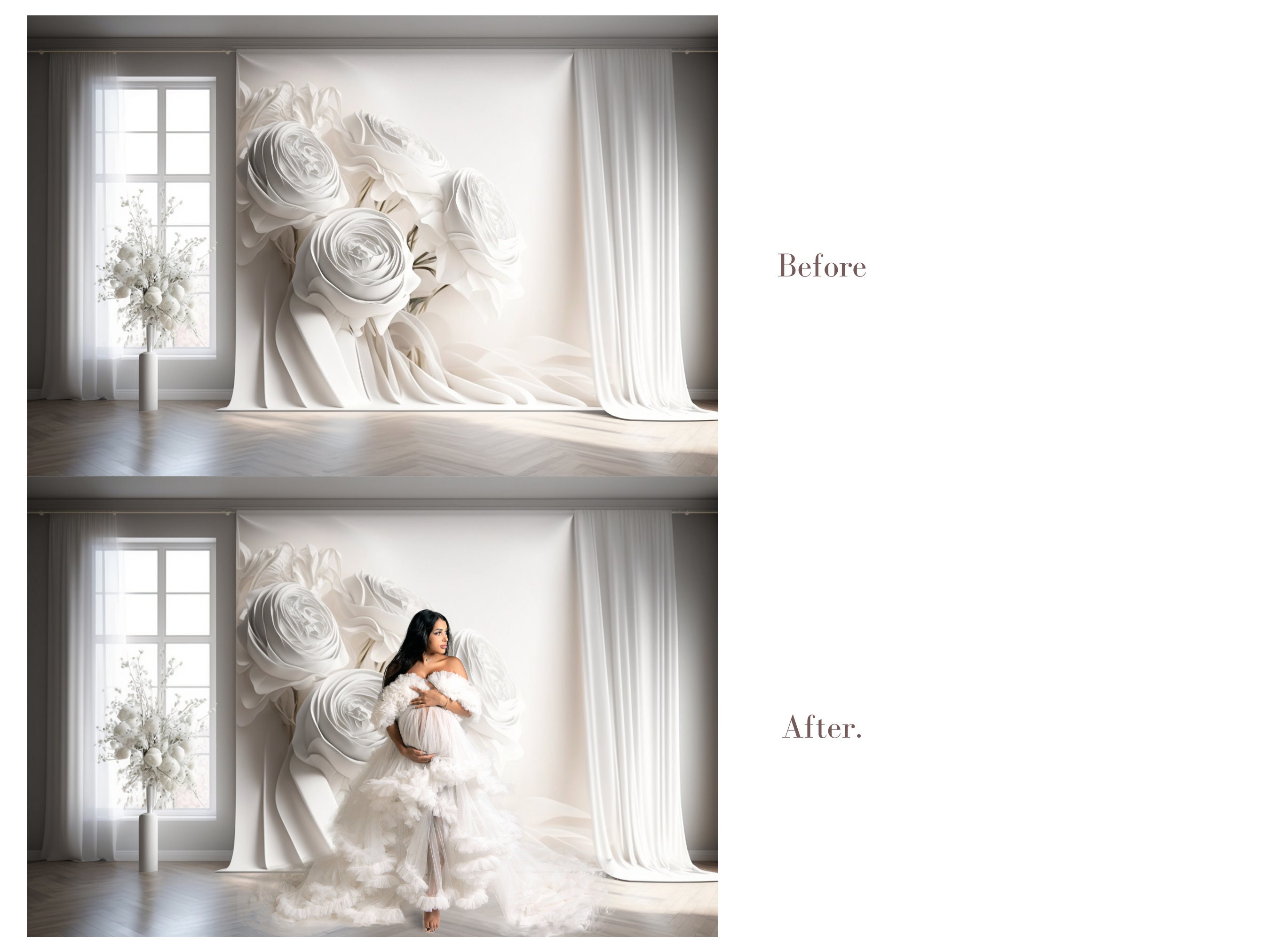 WHITE ROSE Maternity Backdrop, Maternity Overlay for Photoshop, Texture ...