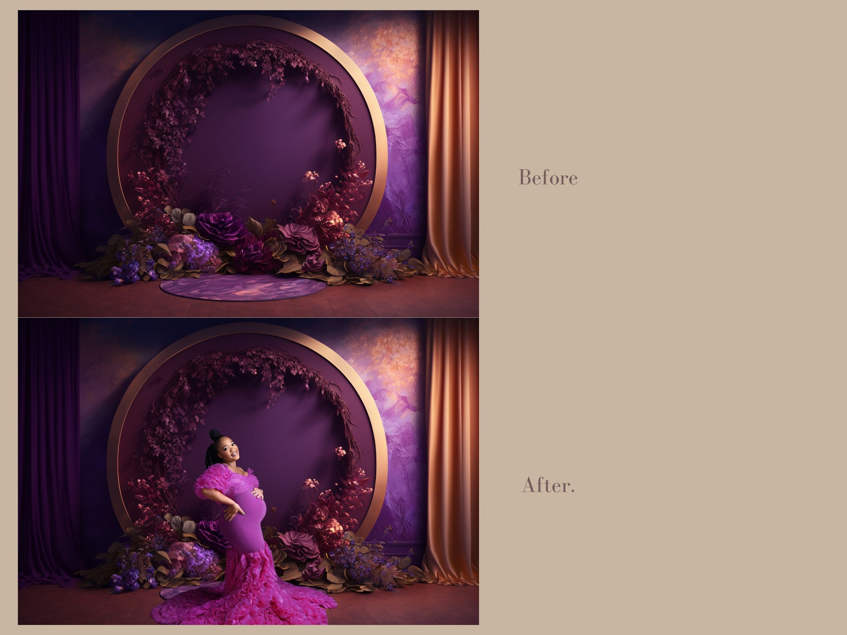 Purple & Gold Maternity Backdrop, Maternity Overlay for Photoshop ...
