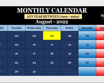 Excel Calendar Any Year - Etsy